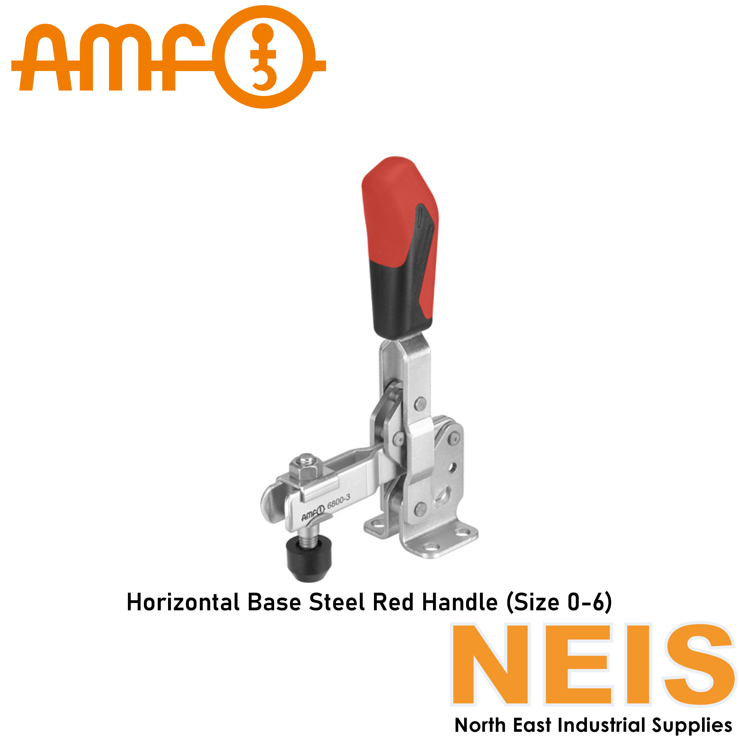 AMF Vertical Toggle Clamps Horizontal Base Steel Red Handle 6800