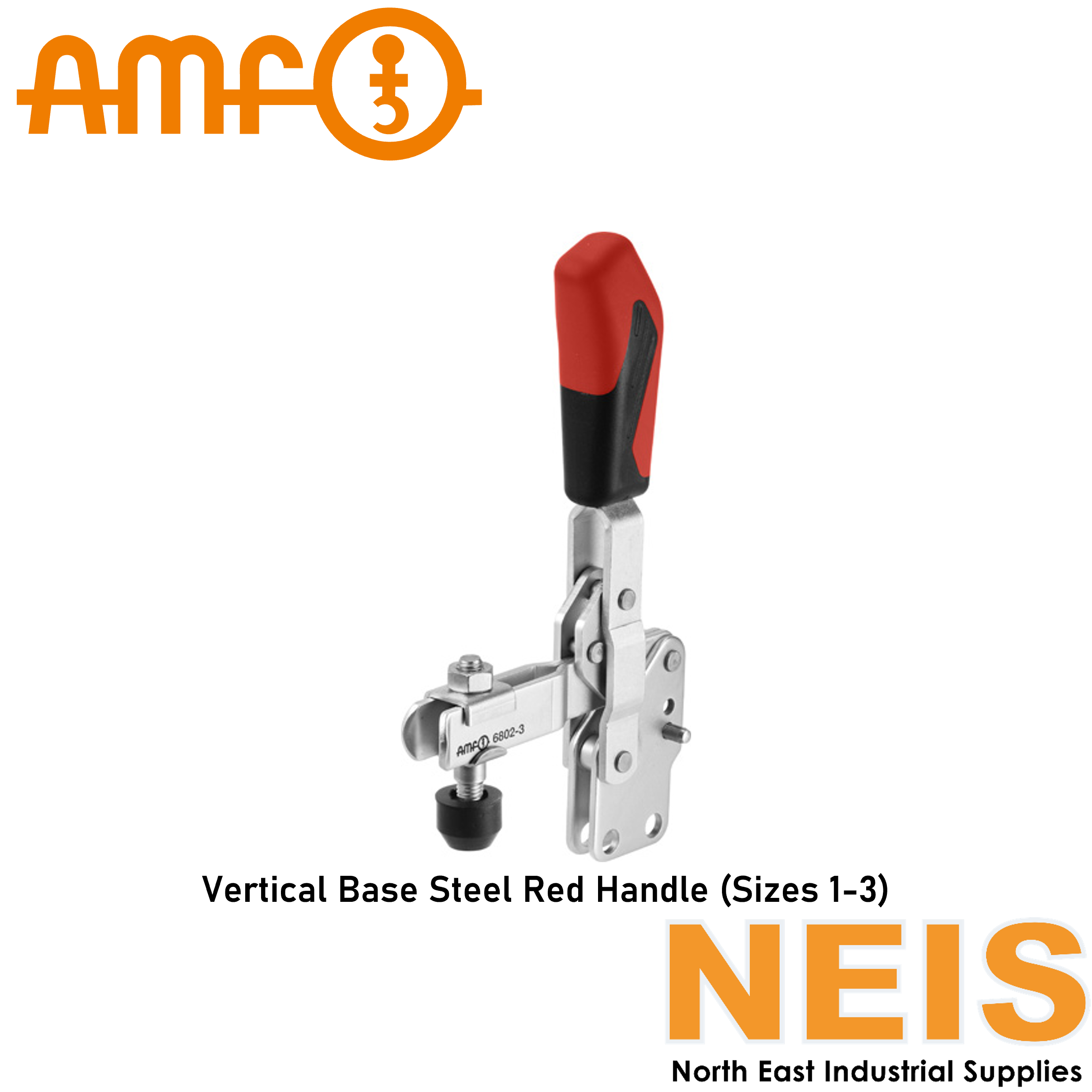 AMF Vertical Toggle Clamps Vertical Base Steel Red Handle 6802