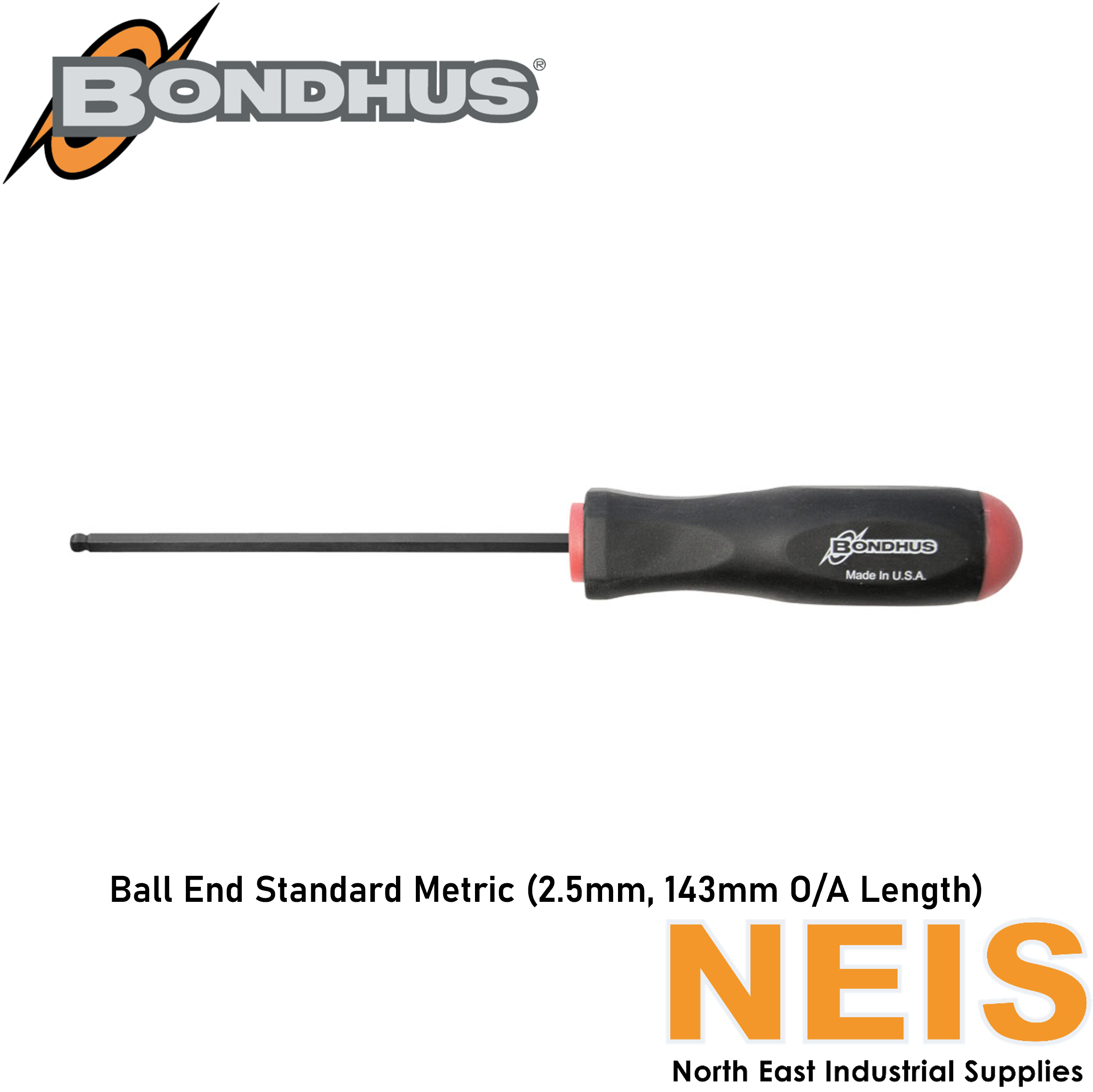 BONDHUS Ball End Screwdriver Standard 143mm Metric 2.5mm BD40654