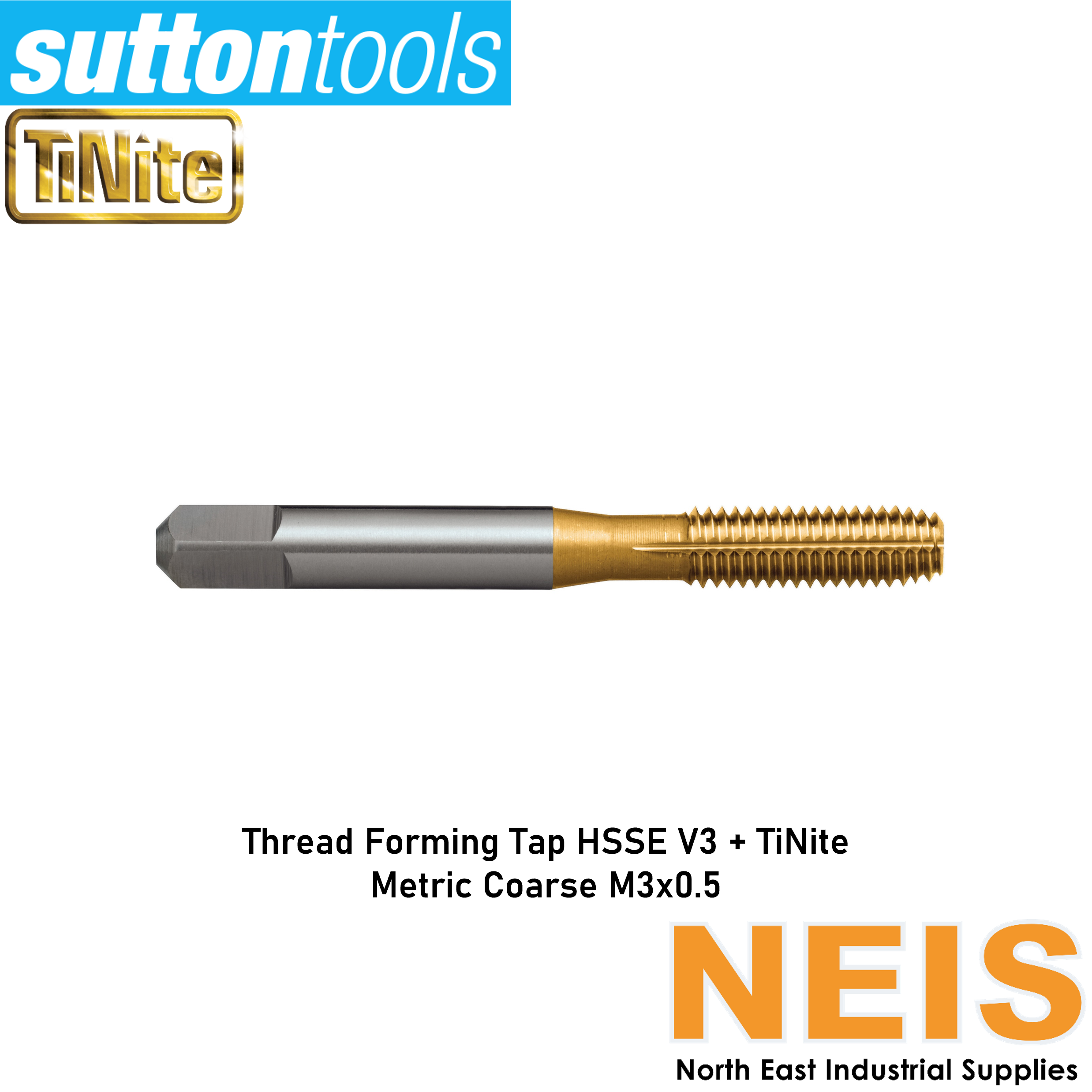 SUTTON TOOLS TiNite Thread Forming Tap Metric M3x0.5 - HSSE V3, Short